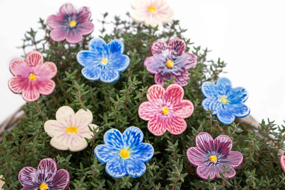 Ceramic African Violet 7 Pcs. - Unique Ceramic Flower for Home, Garden ...