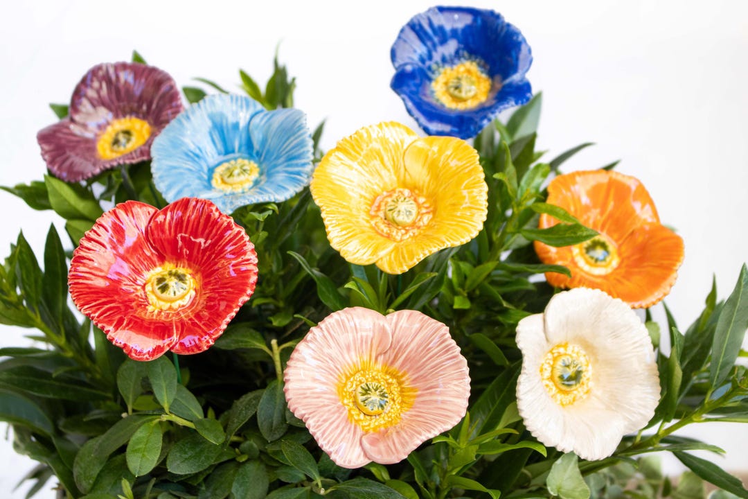 Decor Poppy 5 Pcs. - Unique Ceramic Flower for Home, Garden, Creative ...