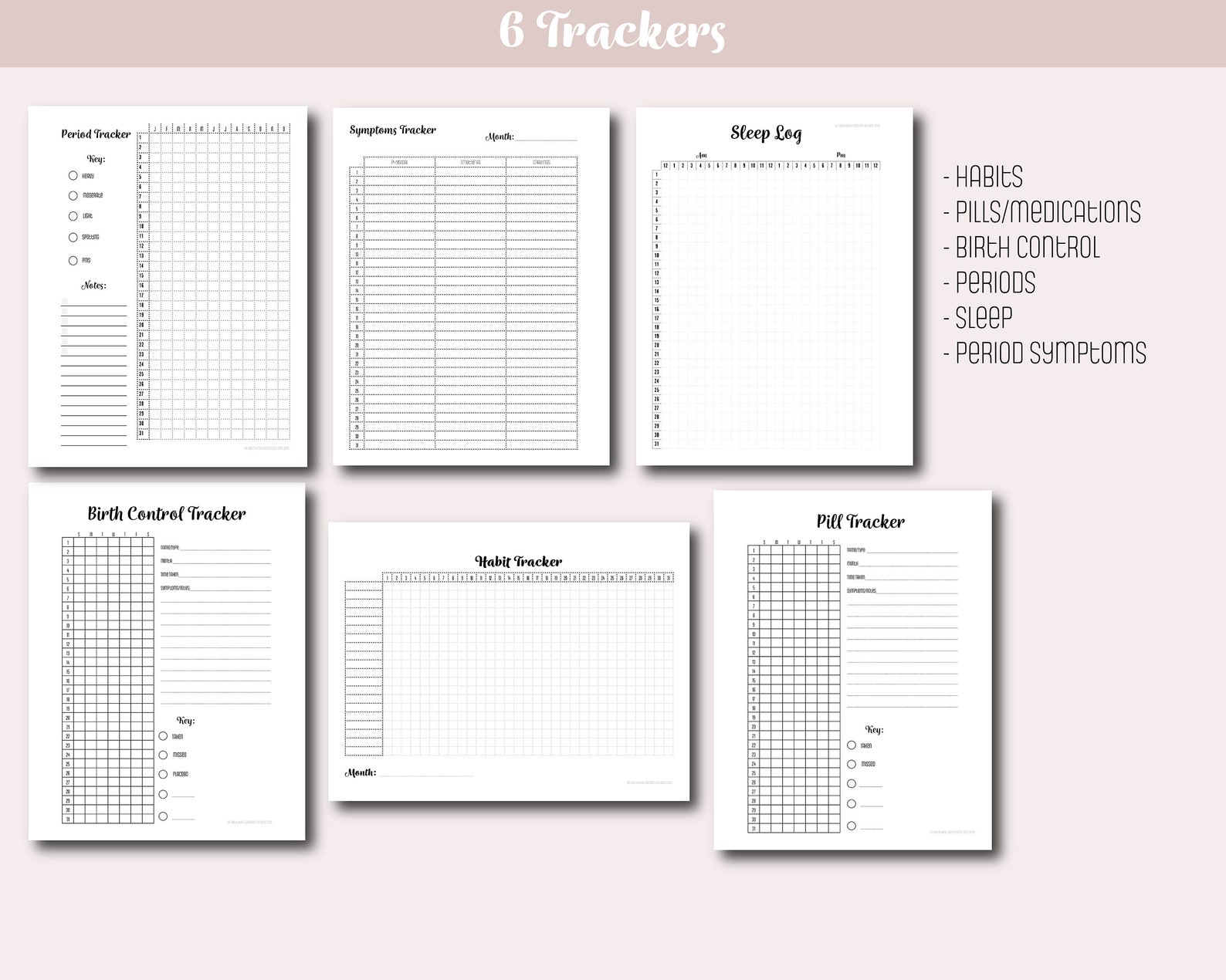 Printable Wellness Planner Bundle - for Self Care - Habit Tracker, Goal ...