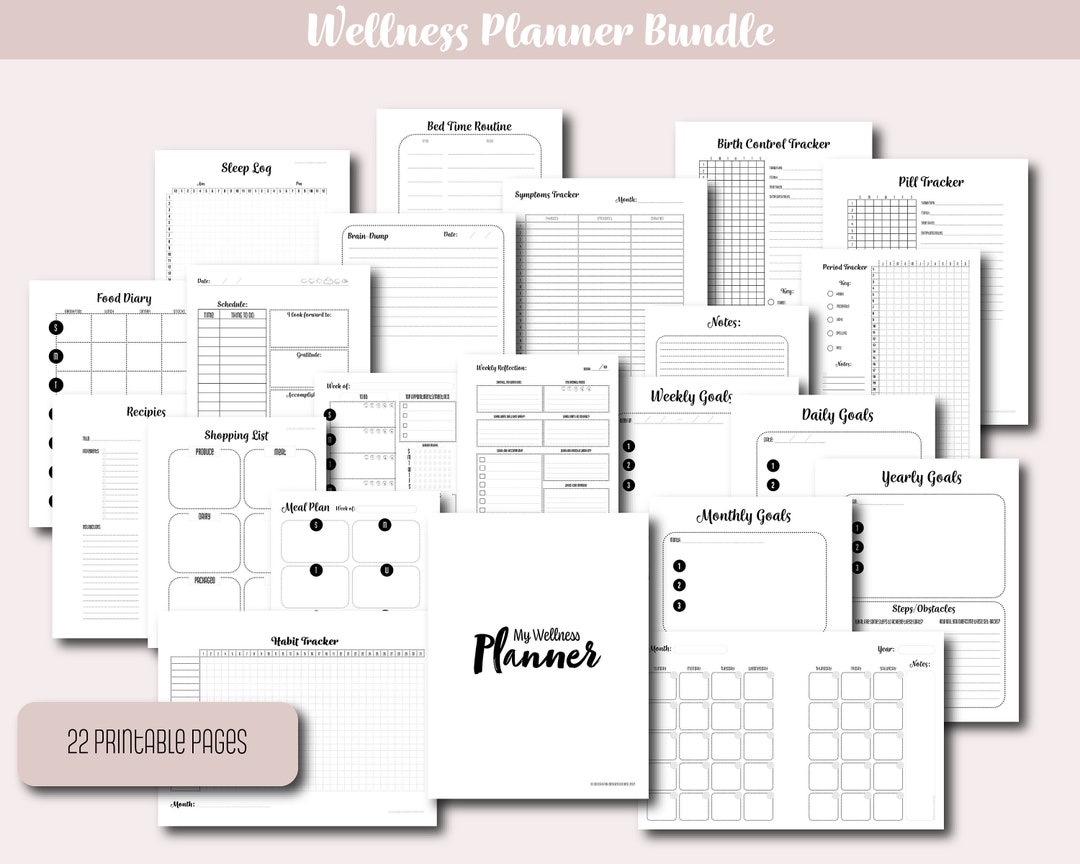 Printable Wellness Planner Bundle - for Self Care - Habit Tracker, Goal ...