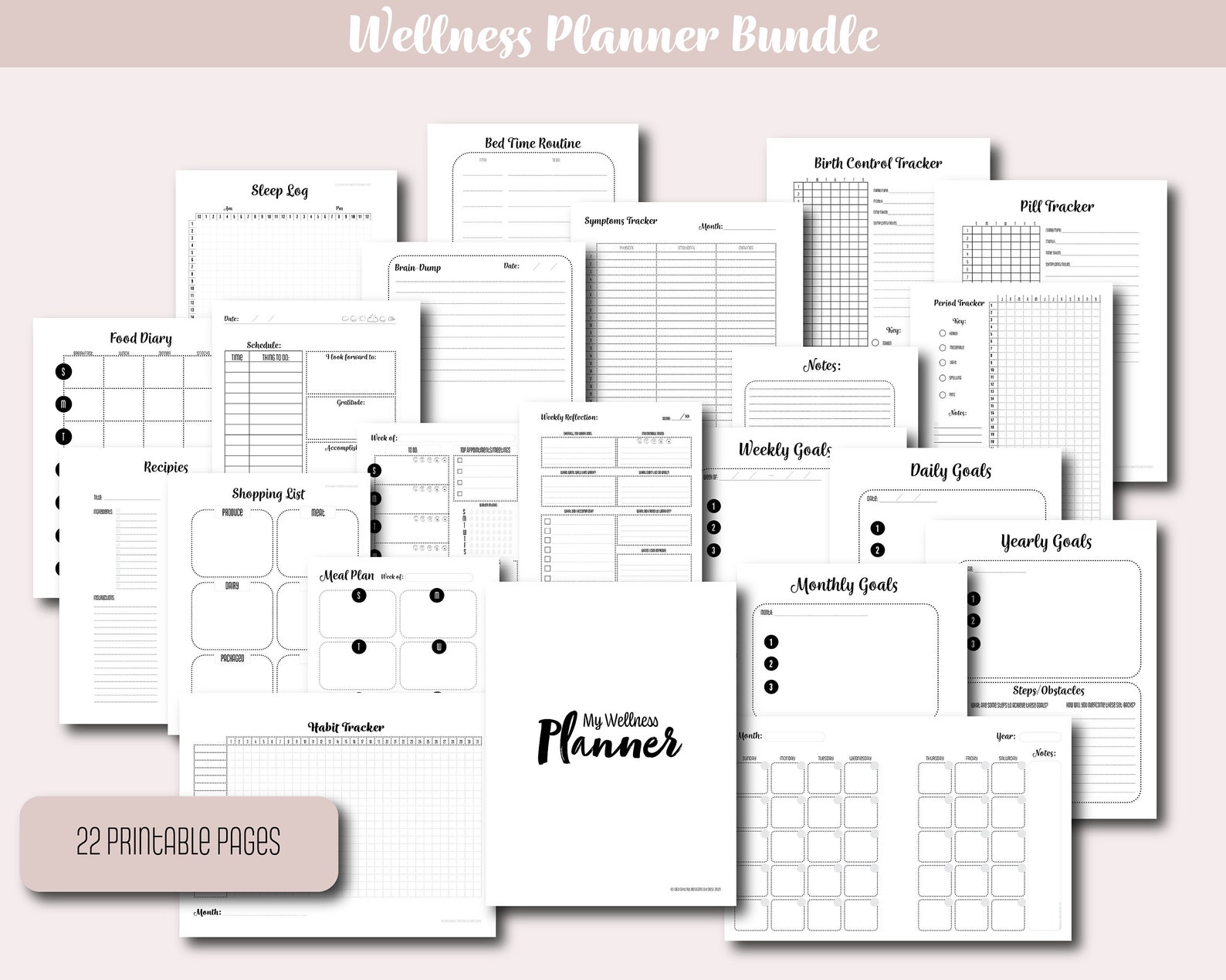 Printable Wellness Planner Bundle for Self Care Habit Tracker, Goal ...
