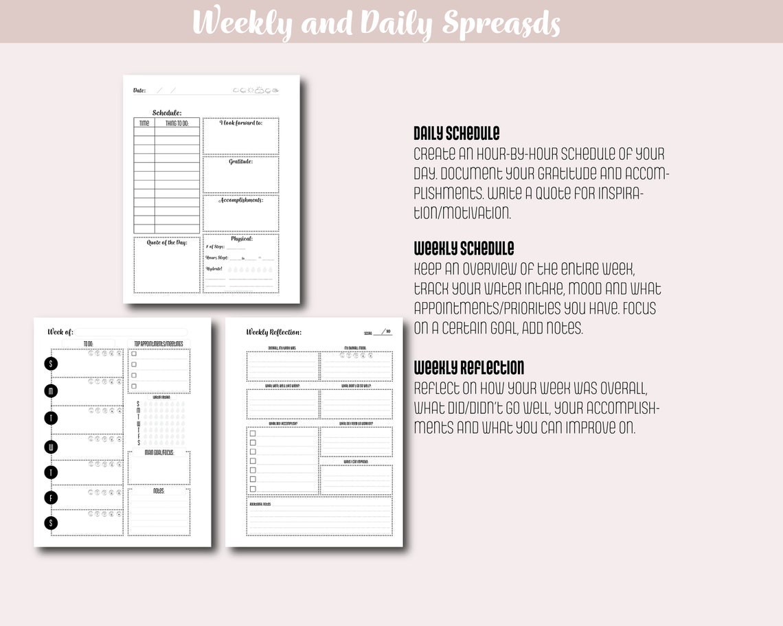 Printable Wellness Planner Bundle for Self Care Habit Tracker, Goal ...