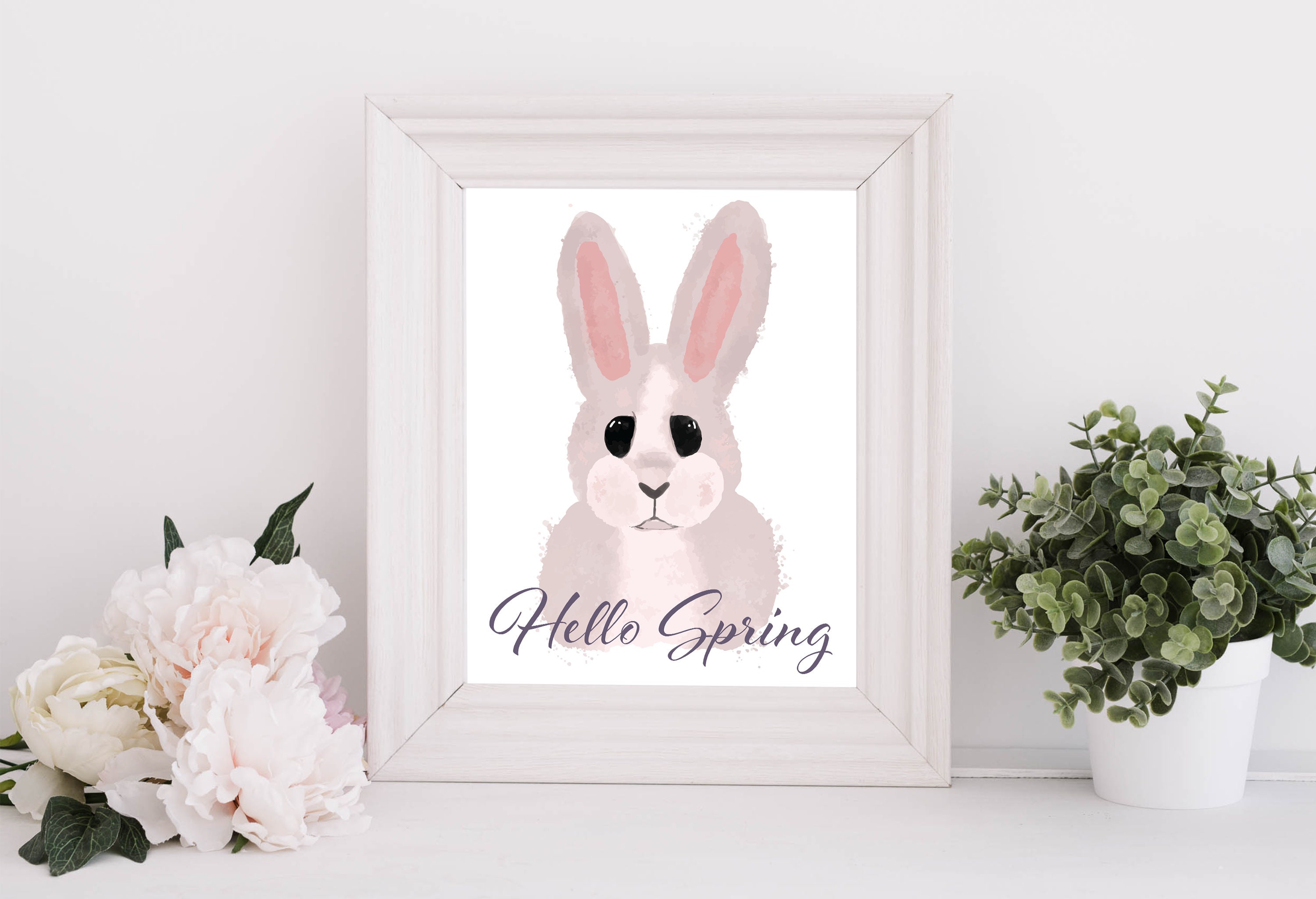 Printable Bunny Wall Art for Spring & Easter Hello Spring - Etsy