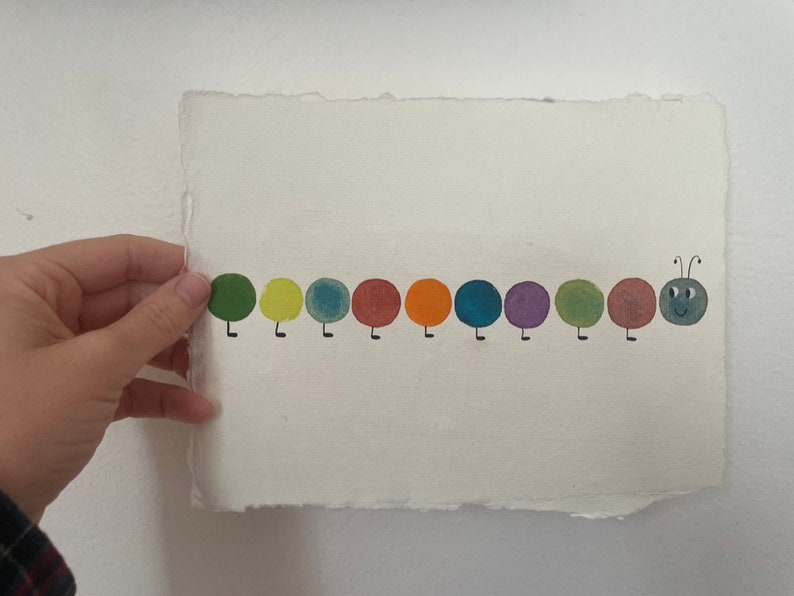 Colorful Caterpillar Watercolor Painting on Handmade Paper – 6 " X 8.25 ...