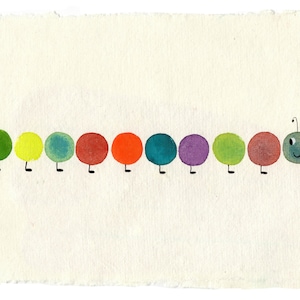 Colorful Caterpillar Watercolor Painting on Handmade Paper – 6 " X 8.25 ...