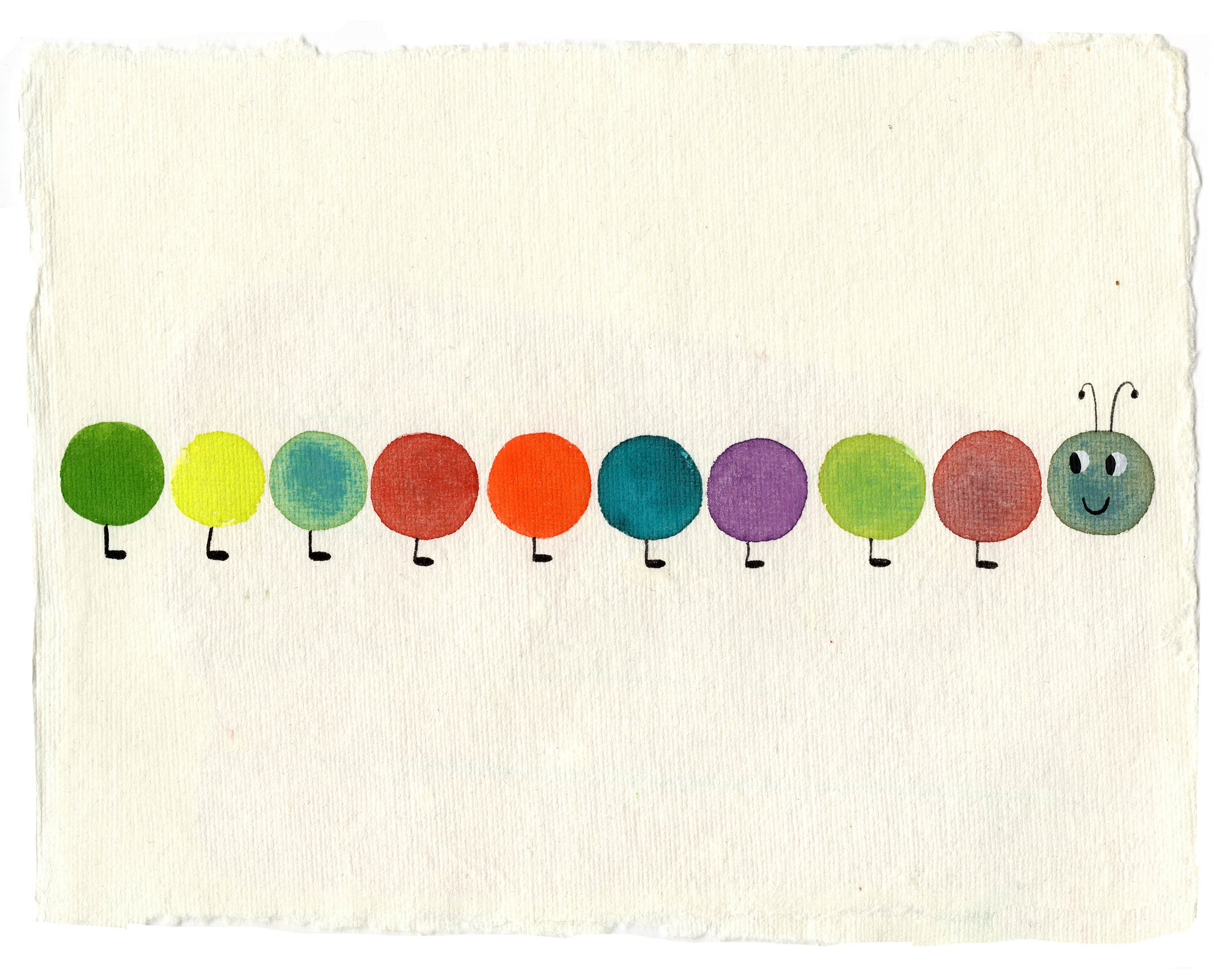 Colorful Caterpillar Watercolor Painting on Handmade Paper – 6 " X 8.25 ...