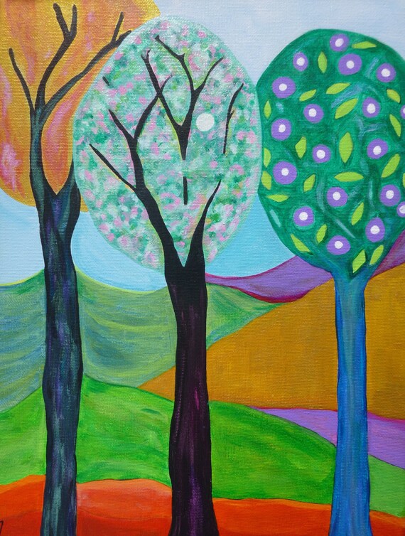 Three Trees Acrylic Canvas Print - Etsy