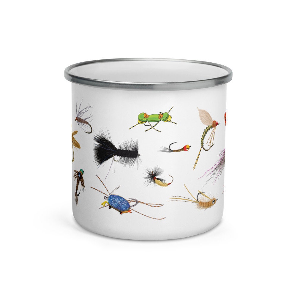 Fly Fishing Flies Art Enamel Mug for Outdoors and Indoors - Etsy
