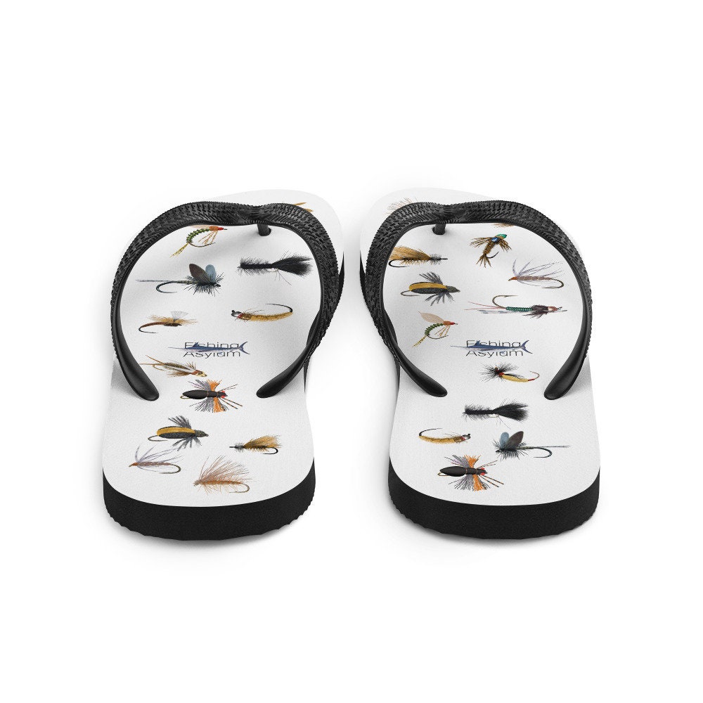 Trout Fly Fishing Flip-flops, Original Hand-drawn Flies Art Design ...