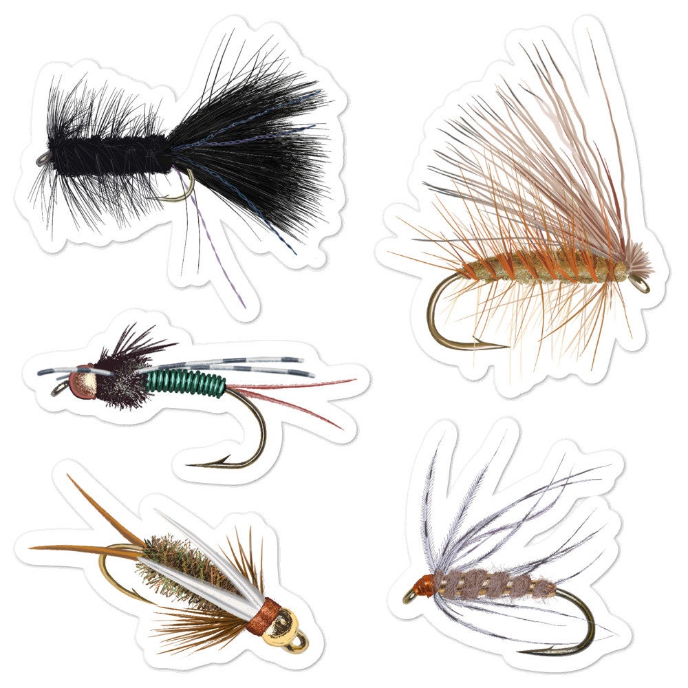 Fly Fishing Flies 5-piece Trout Flies Sticker Pack | Waterproof ...