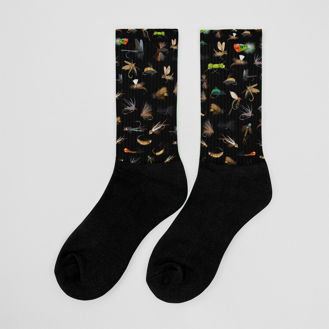 Trout Fly Fishing Flies Socks (black), Original Hand-drawn Art - Etsy
