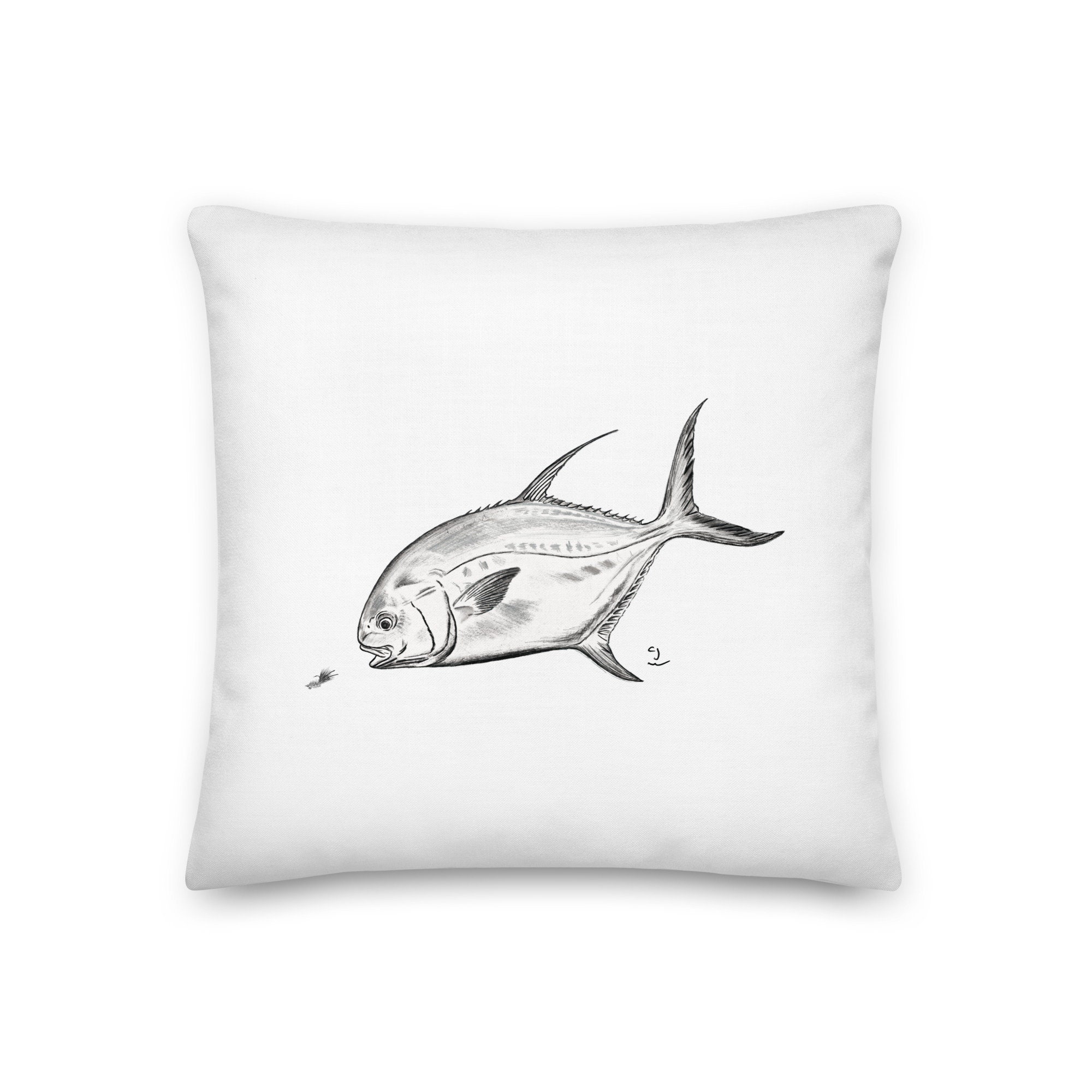 Permit Fish Art Sketch Drawing Premium Pillow, Original Hand-drawn ...