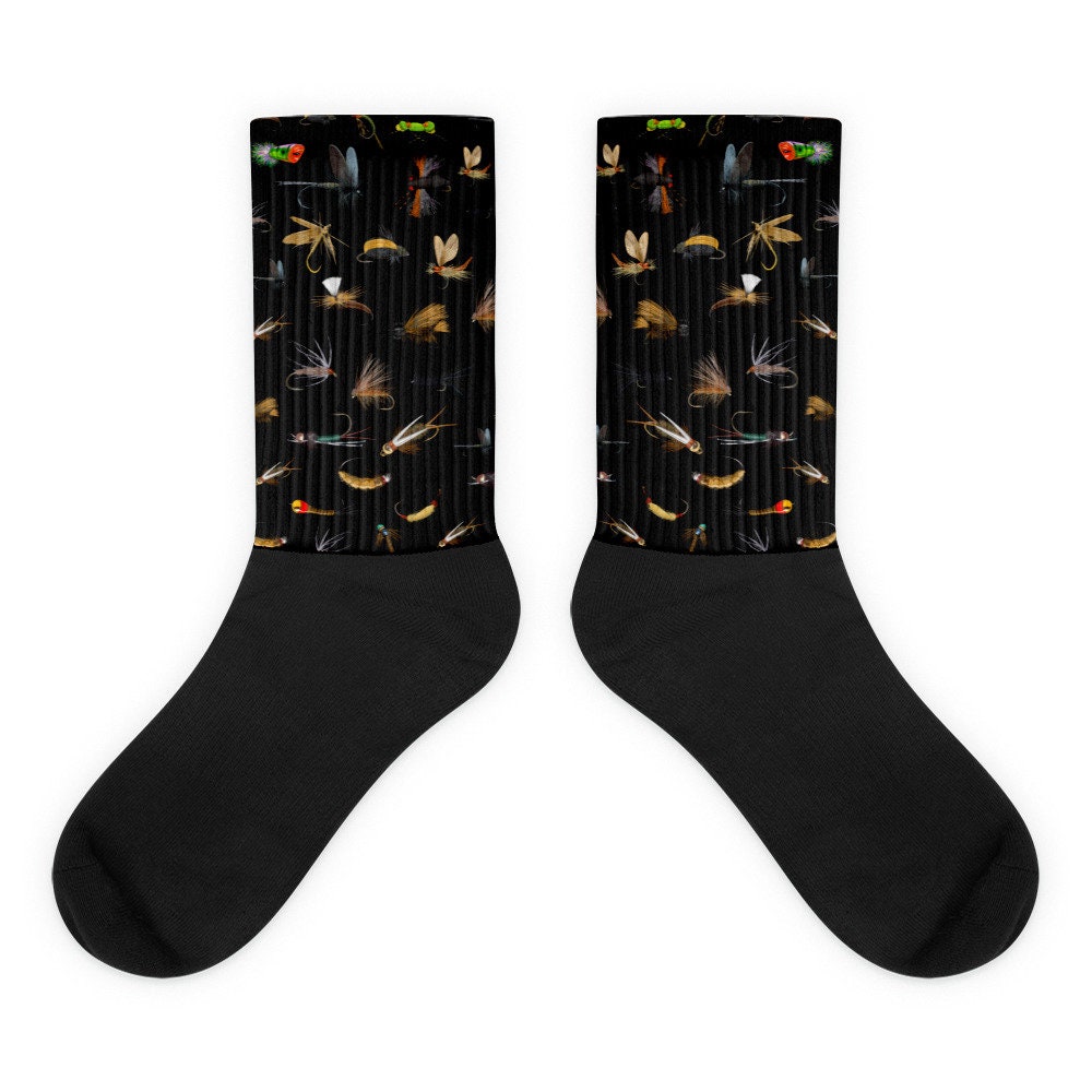 Trout Fly Fishing Flies Socks (black), Original Hand-drawn Art - Etsy