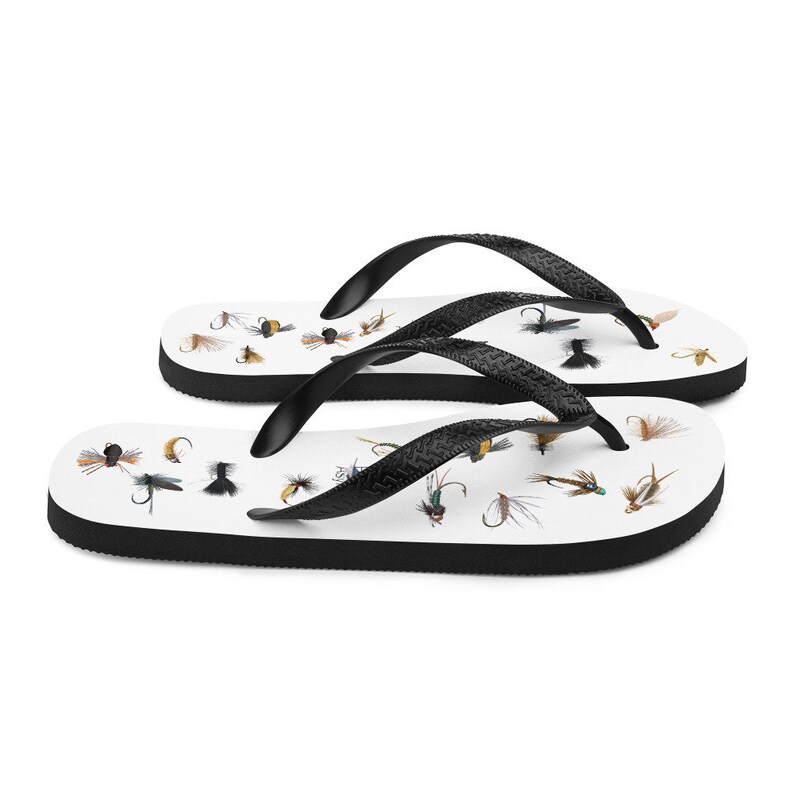 Trout Fly Fishing Flip-flops, Original Hand-drawn Flies Art Design ...