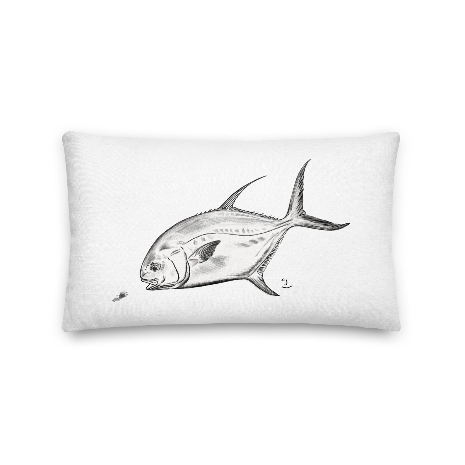 Permit Fish Art Sketch Drawing Premium Pillow, Original Hand-drawn ...