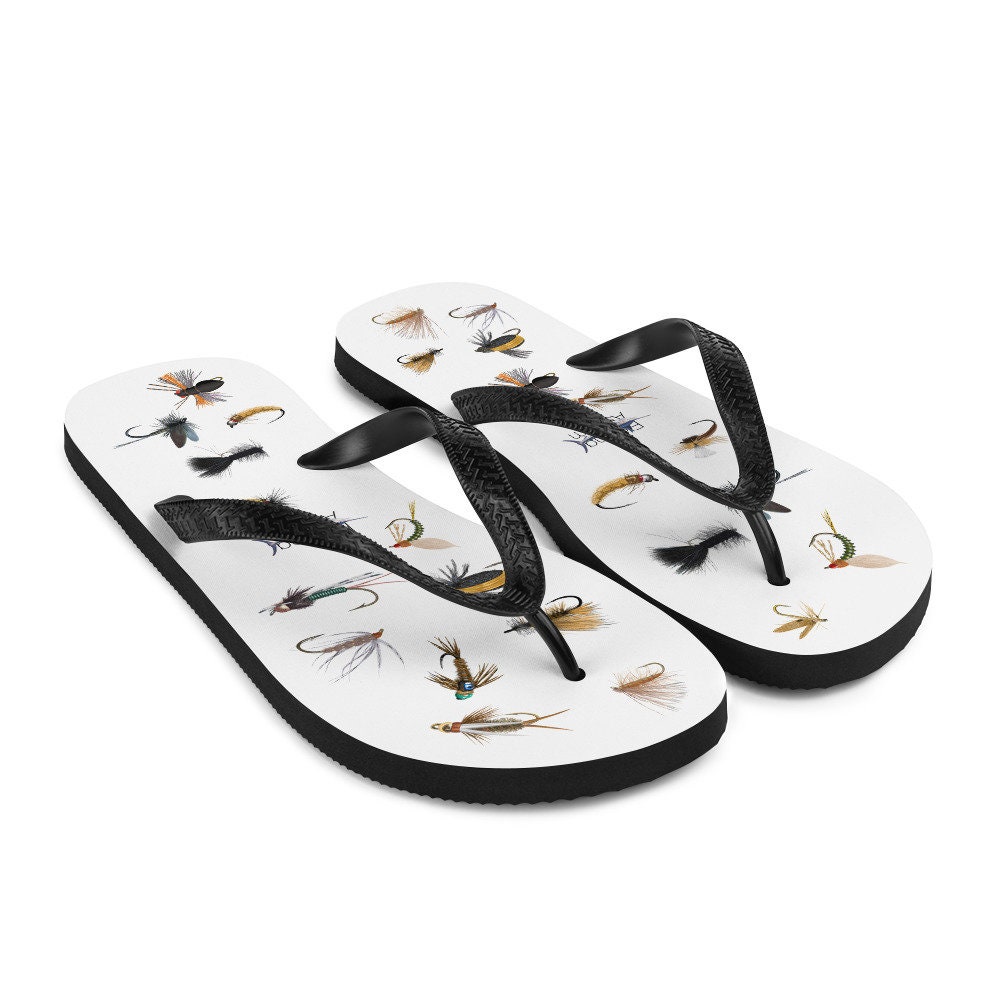 Trout Fly Fishing Flip-flops, Original Hand-drawn Flies Art Design ...
