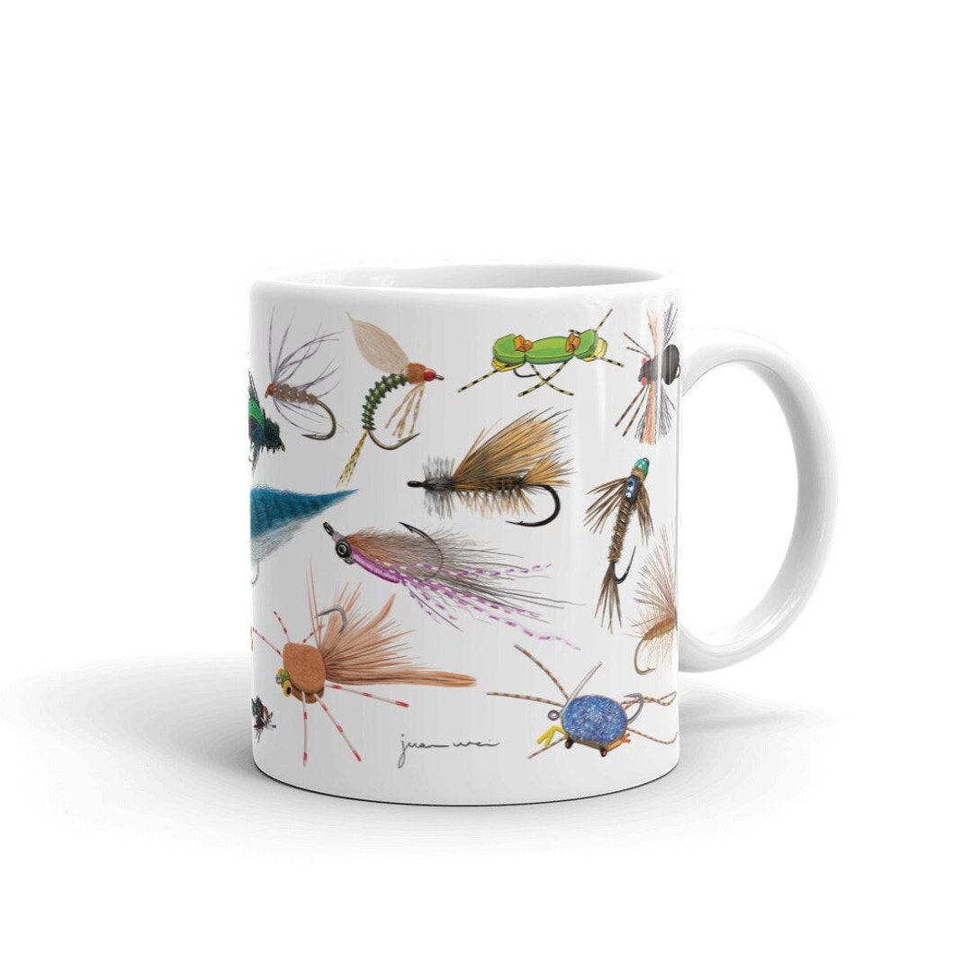 Fly Fishing Flies Mug, ORIGINAL HAND-DRAWN Art, Trout Saltwater Flies ...