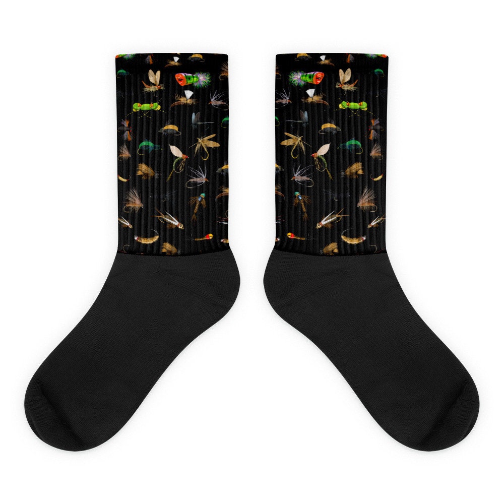 Trout Fly Fishing Flies Socks (black), Original Hand-drawn Art - Etsy