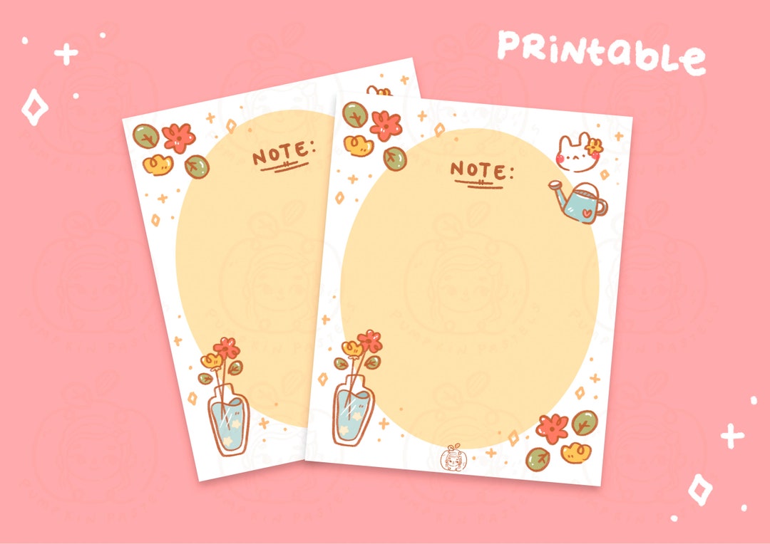 Flower Bunny Memo Sheets (printable DIGITAL File) || Cute Note Set ...