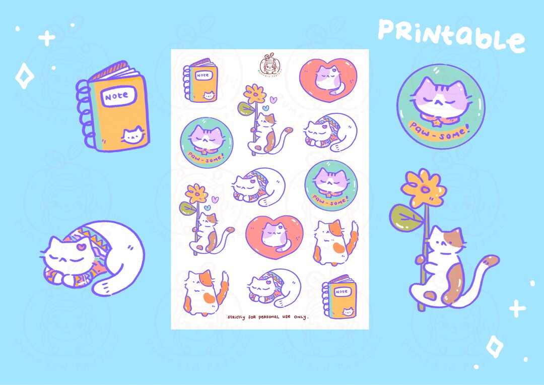 Love, Cat (part Two) Sticker Sheet - Printable DIGITAL File ...