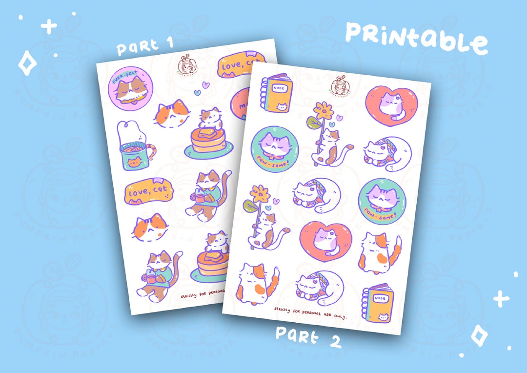 Love, Cat SET - 2 X Sticker Sheets (part 1 & 2) - Printable DIGITAL ...
