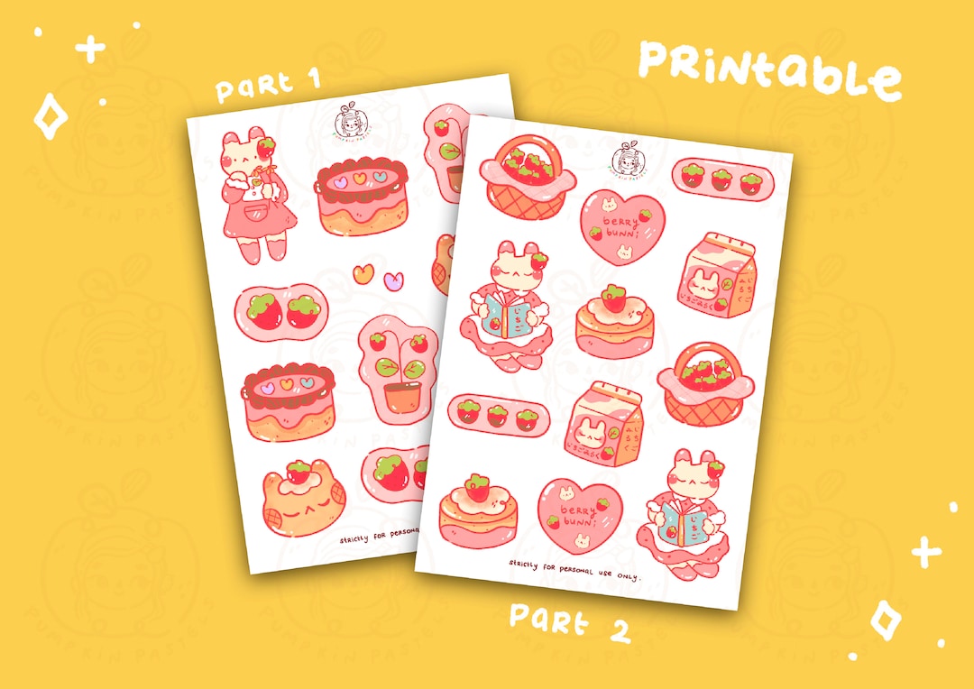Strawberry Bunny Sticker SET - 2 X Sticker Sheets (part 1 & 2 ...