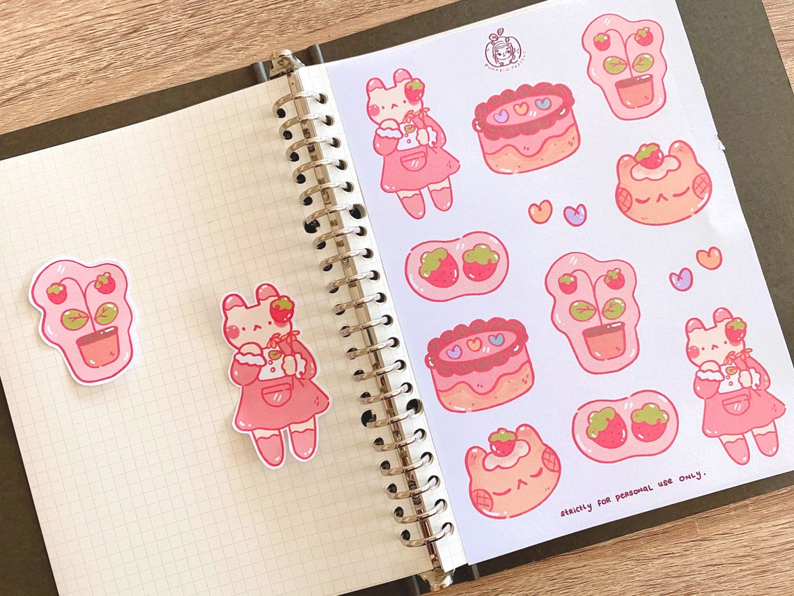 Strawberry Bunny Sticker SET 2 X Sticker Sheets part 1 & 2 - Etsy