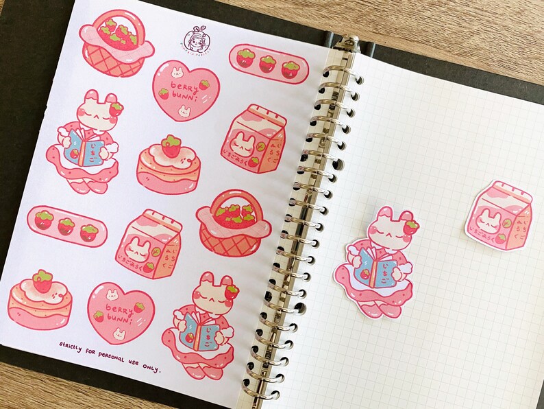 Strawberry Bunny Sticker SET - 2 X Sticker Sheets (part 1 & 2 ...