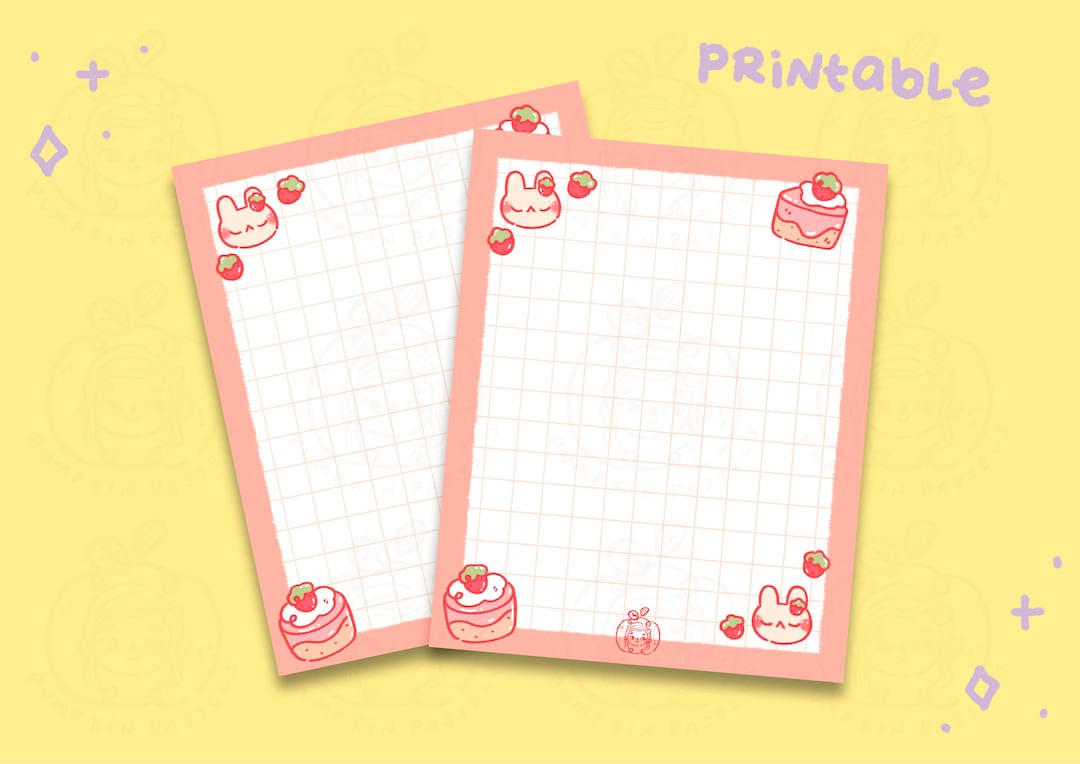 Strawberry Bunny Memo Sheets (printable DIGITAL File) || Cute Note Set ...