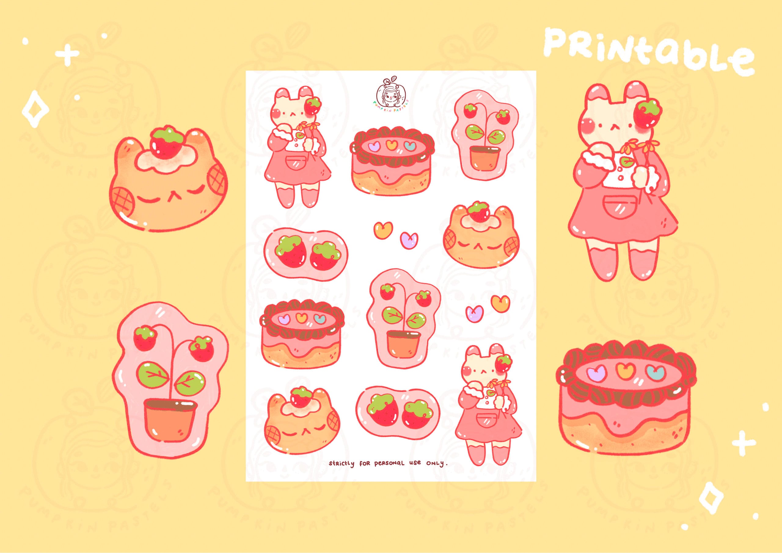 Strawberry Bunny (part One) Sticker Sheet - Printable DIGITAL File ...