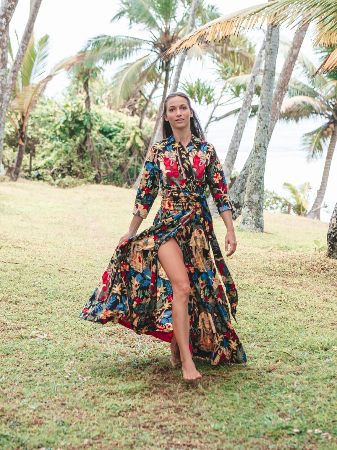 Wrap Around Dress With Frida Kahlo Print Maxi Dress Long - Etsy