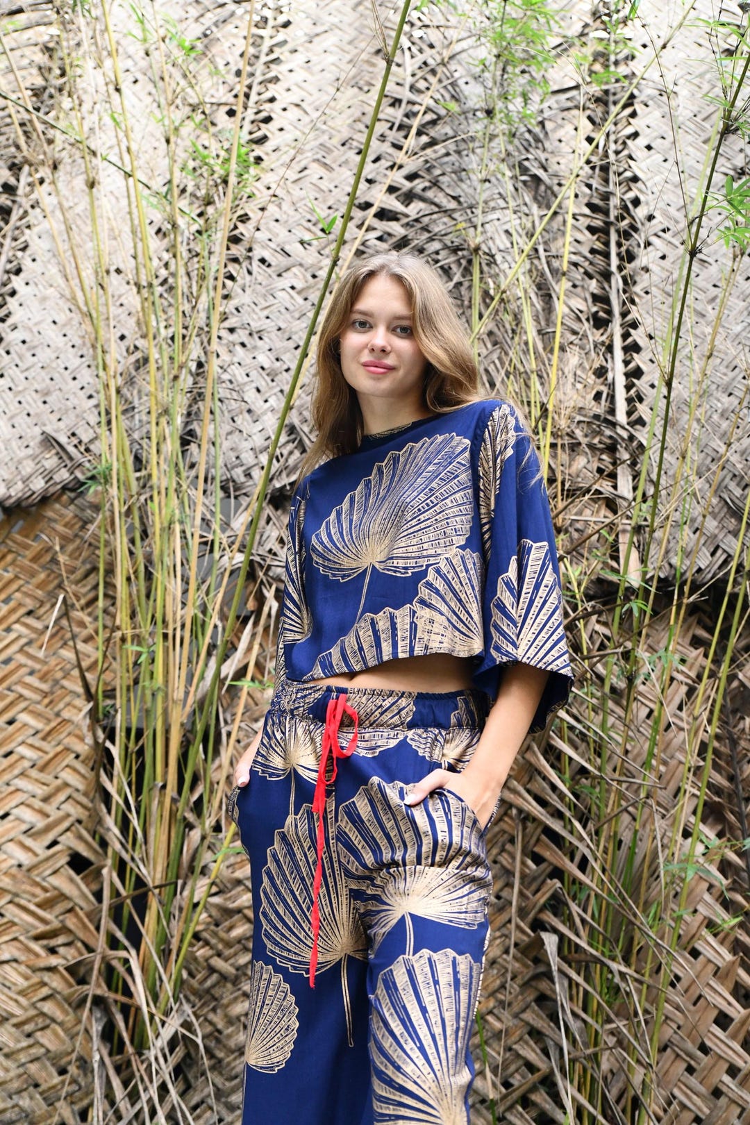 Palm Leaf Printed Crop Top and Wide Leg Pants - Crop Top - Pants - Etsy