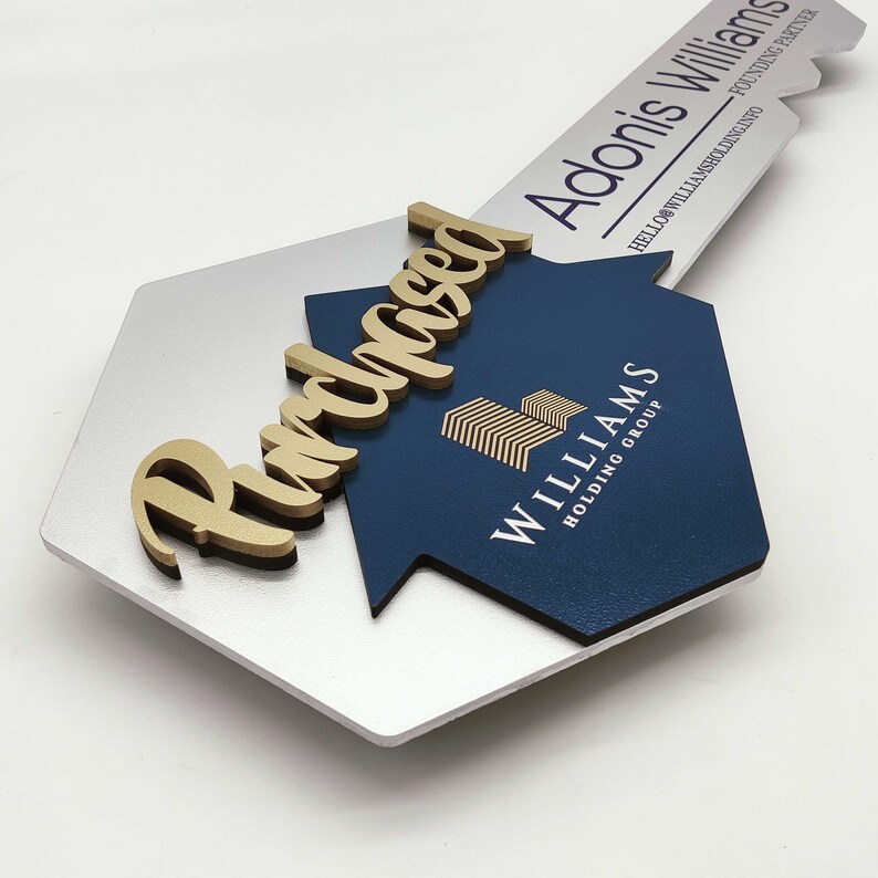 3D Purchased Key Sign, Silver Closing Photo Prop, Modern Key Sign for ...