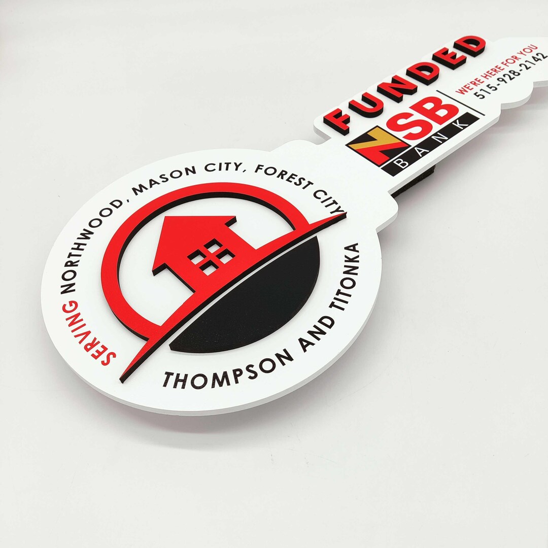 Funded Sign, 3D House, Black and Red Key Sign, 3D Realtor Key Sign ...