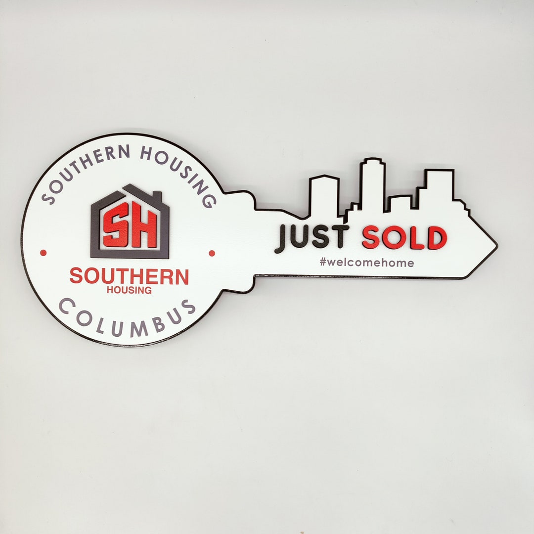 Just Sold Keys Sign, City Skyline Key Shaped Sign, Realtor Logo Key ...