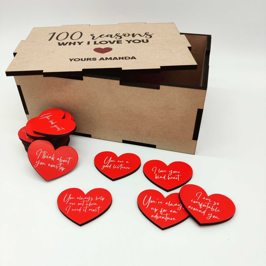 100 Reasons Why I Love You, Personalized Box With Hearts, Wooden Gifts ...