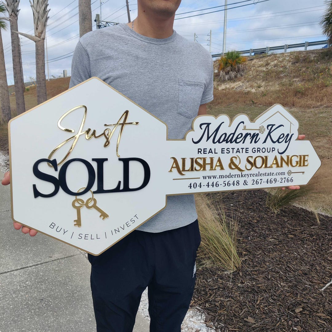 Just Sold Key Sign, Gold Mirror Key With Logo, Custom Wooden Accessory ...