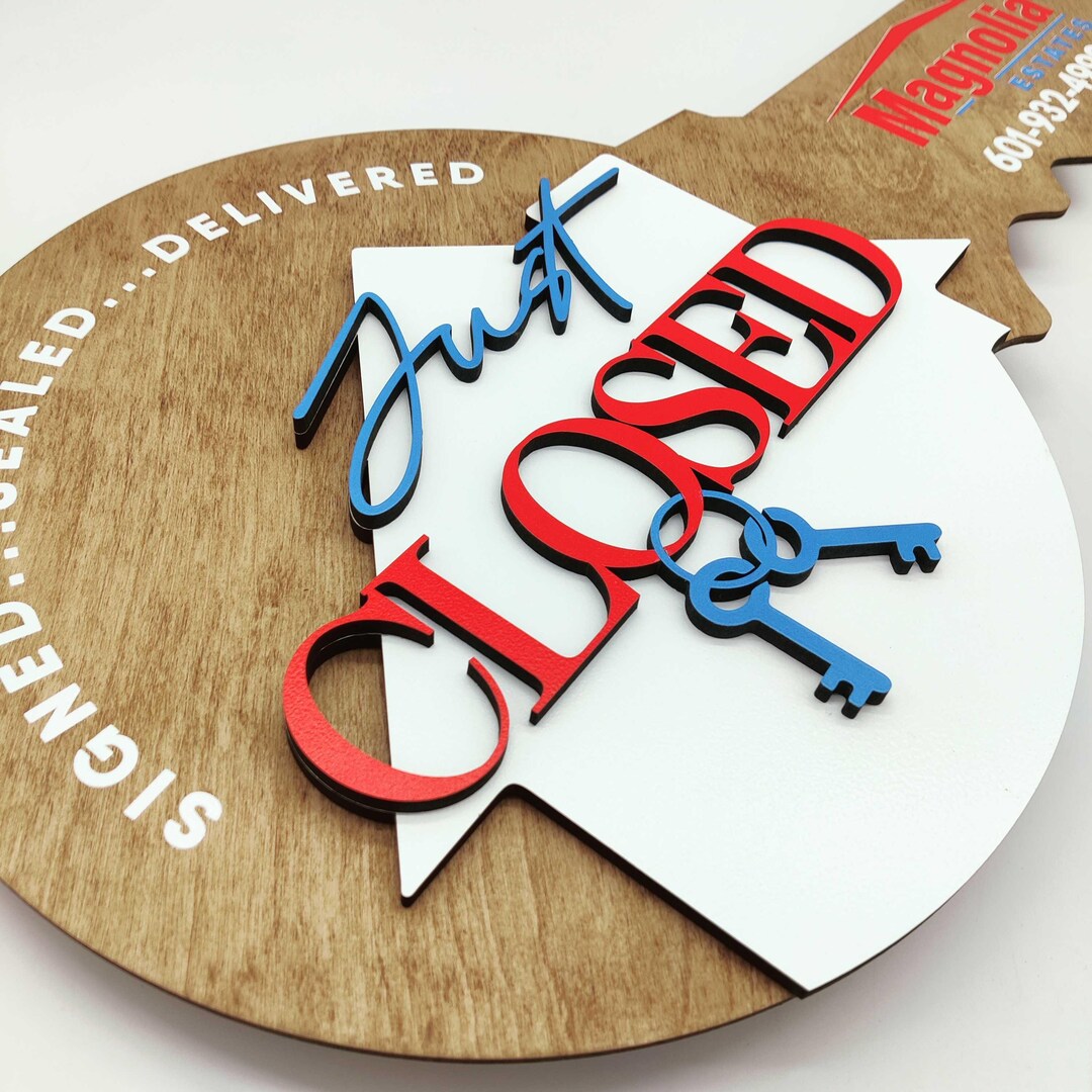 Just Closed Key Sign, Wooden Key Sign, Logo Realtor Closing Custom ...