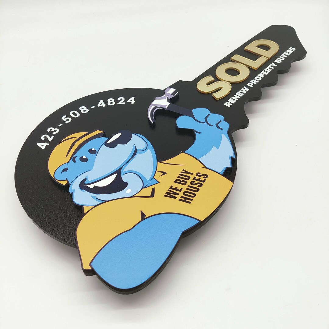 Sold by Key Sign, Logo Realtor Closing Custom, Sold Real Estate Key ...