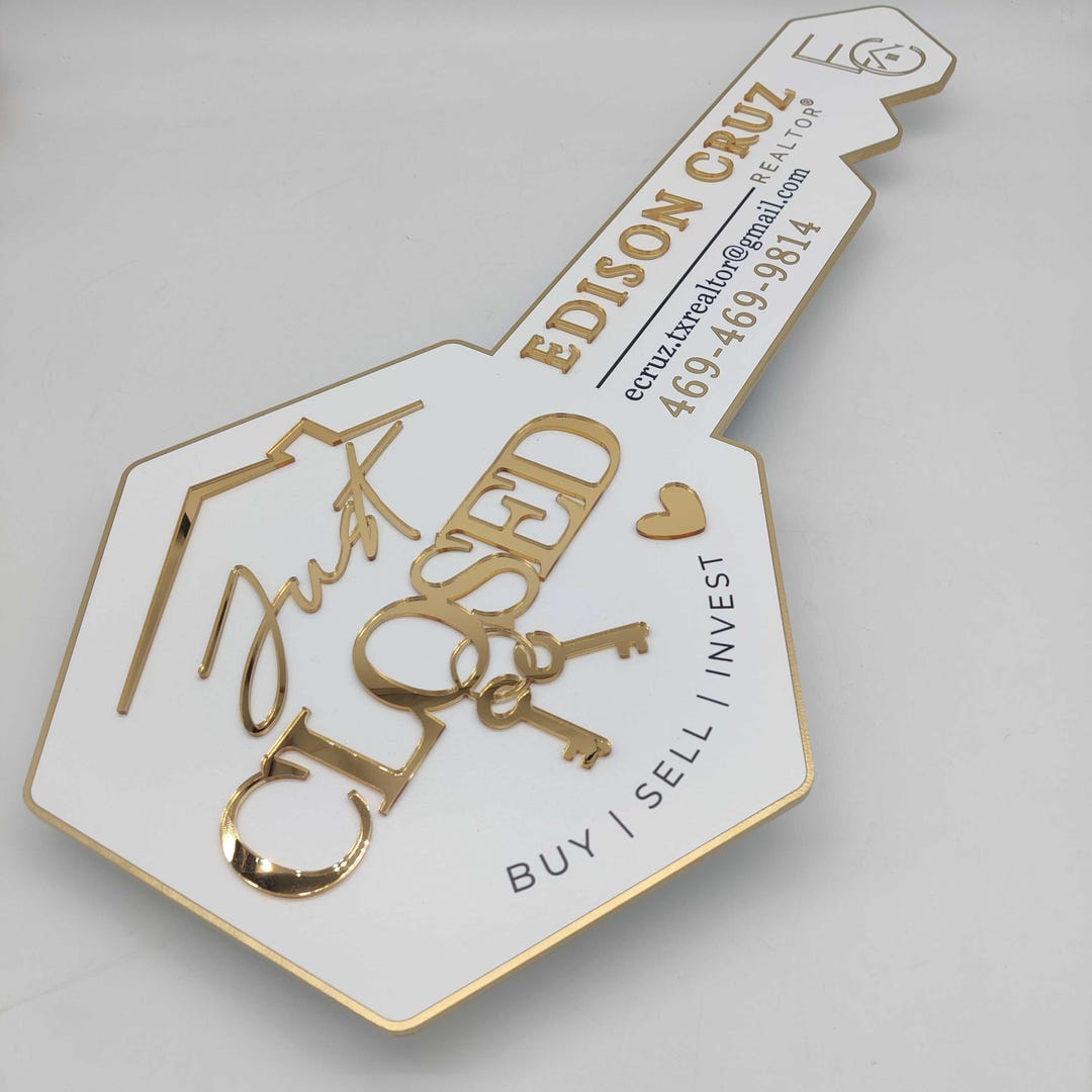 Just Closed, Gold Mirror Key Sold Sign, Closing Photo Prop, Modern Key ...