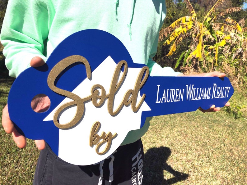 Blue Sold Key Sign for Realtors Realtor Gift Blue Sold Key | Etsy