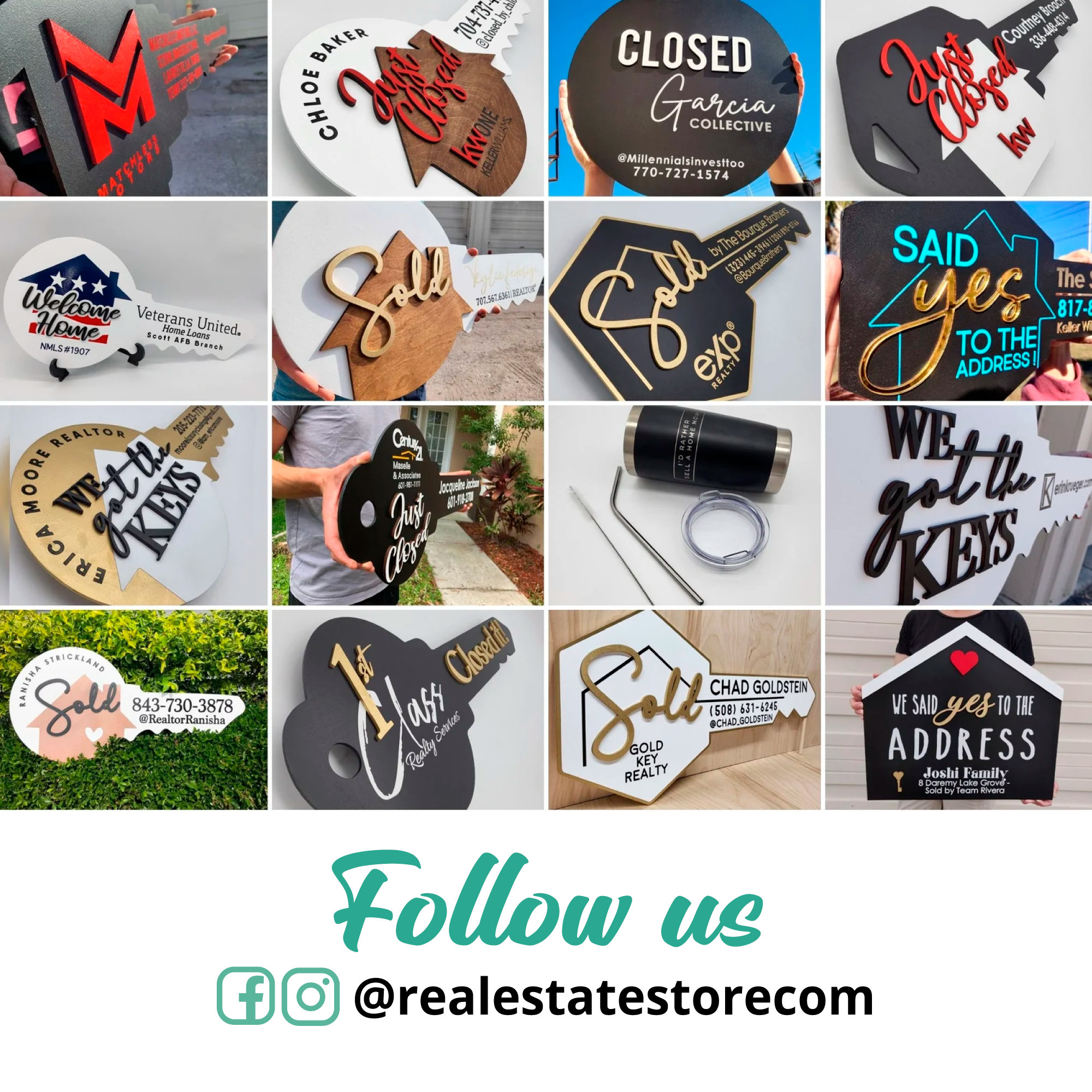 Just Closed, 3D Logo Key Sold Sign, Gold Closing Photo Prop, Wood House ...