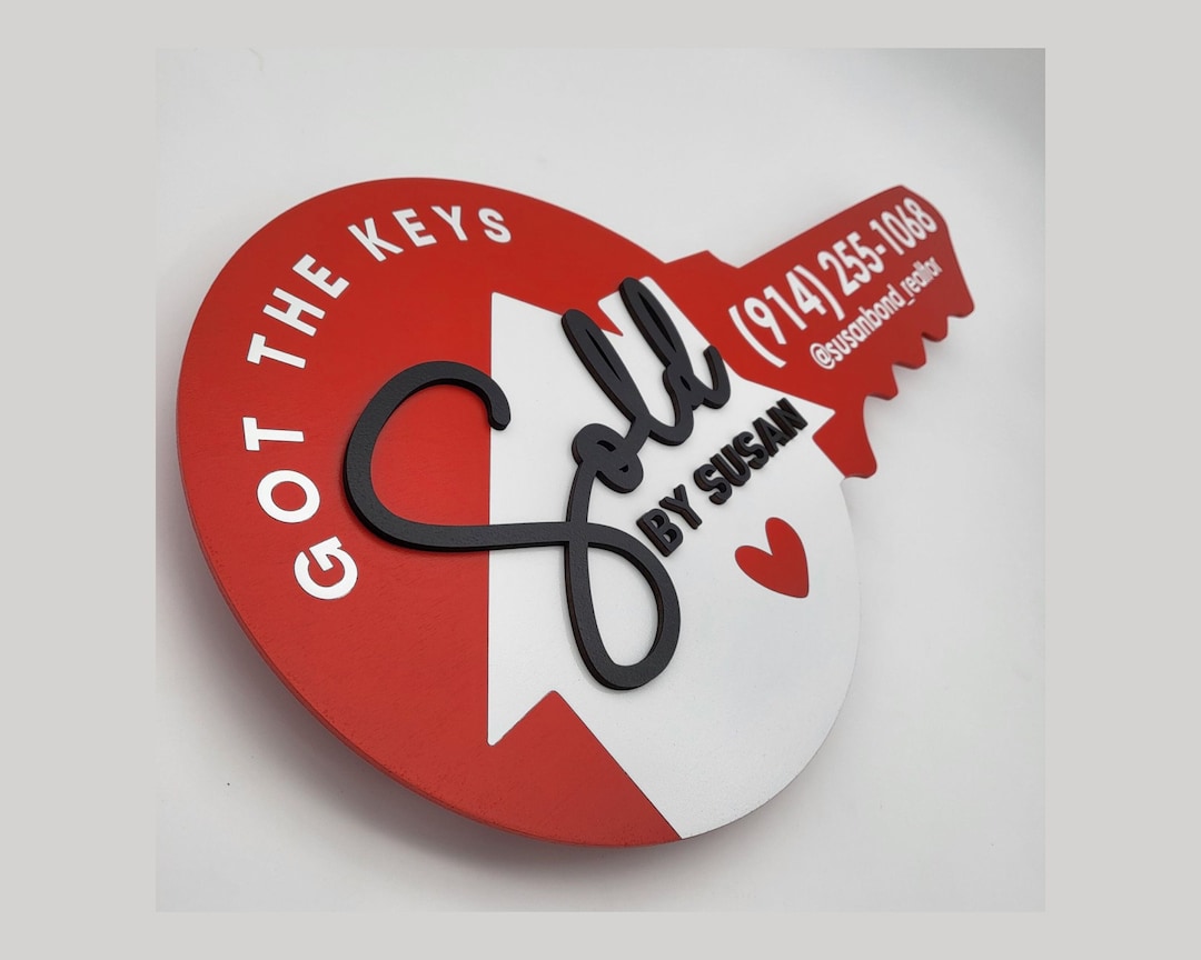 Red Sold by Key Sign, Realtor Closing Custom, 3D Sold Real Estate Agent ...