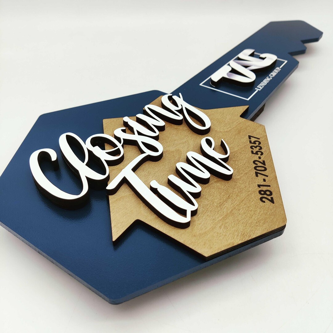 Closing Time, Navy Blue Key Sign, 3D Logo Closing Photo Prop, Modern ...