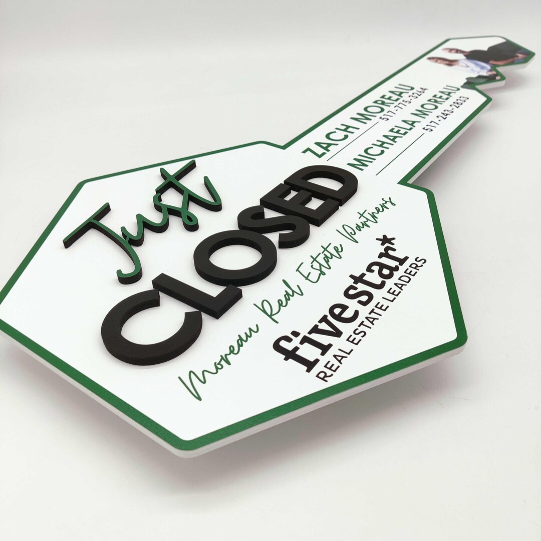 Just Closed Signage With Photo, 3D Key Green Sign, Closing Photo Prop ...