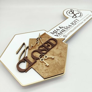 Just Closed Signage, Logo Key Sign, Gold Closing Photo Prop, Wood House ...