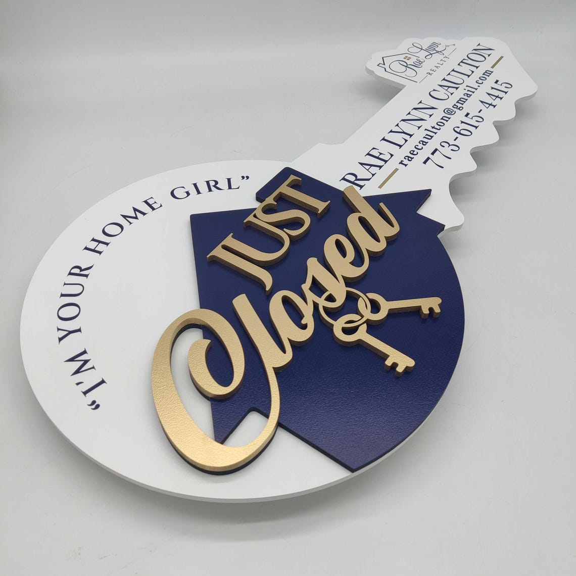 Just Closed, Navy Blue Key House Sign, 3D Closing Photo Prop, Round Key ...
