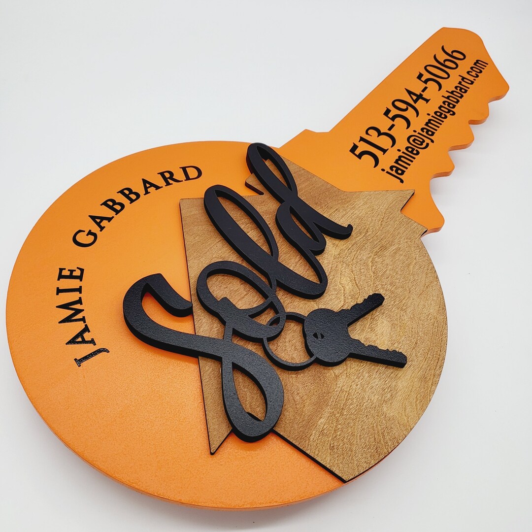 Sold Key Sign, Orange 3D Realtor Closing Custom, Sold Real Estate Agent ...