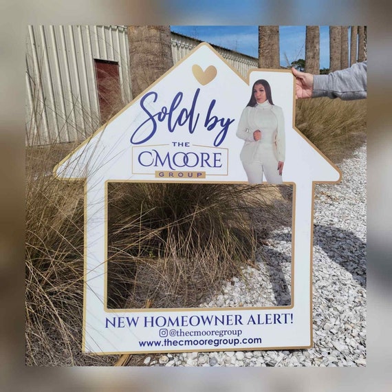 Sold House Shaped Sign House Sign With LOGO Photo Sold Sign - Etsy
