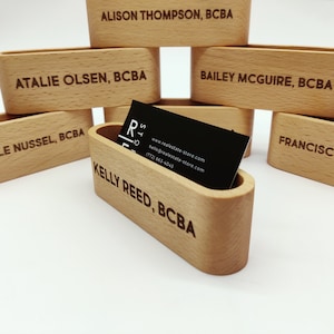 Wooden Business Card Holder, Custom Business Card Holder for Desk ...